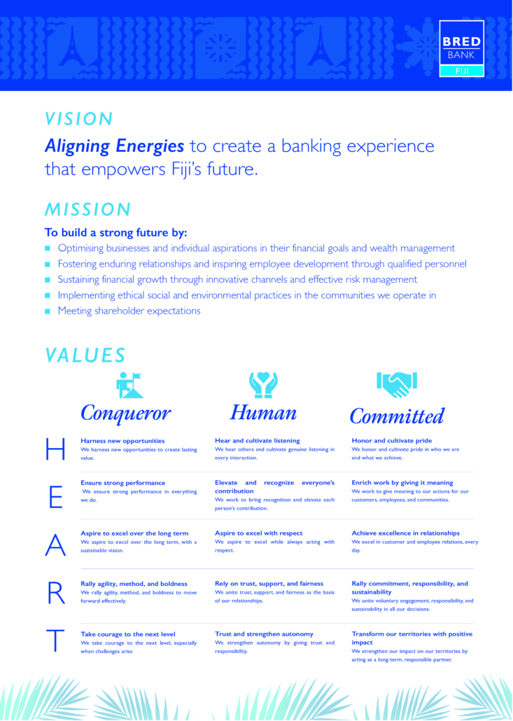 Vision Mission Values | BRED Bank (Fiji) Pte Limited